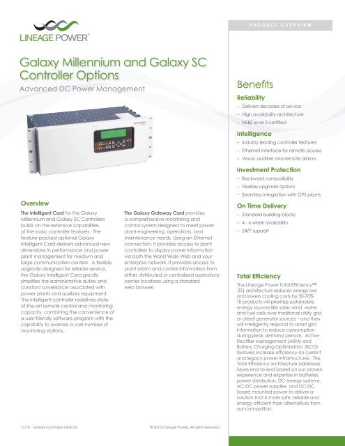 Galaxy Millennium and Galaxy SC Controller Options - Lineage Power