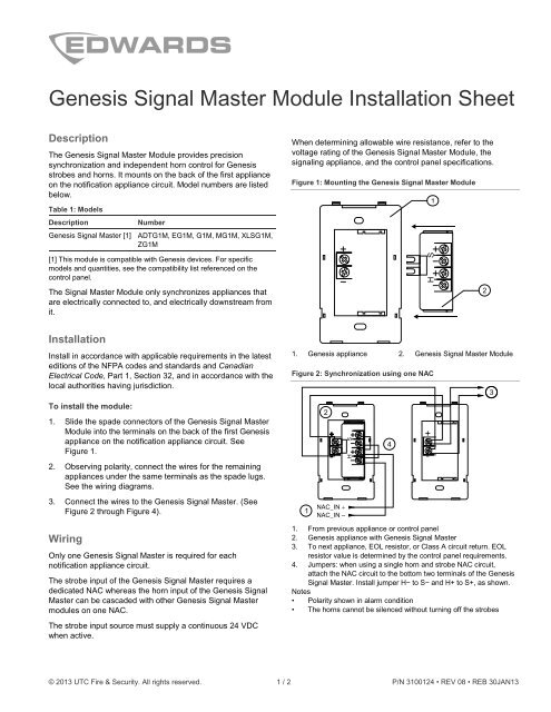 Genesis Signal Master Module Installation Sheet - Edwards Signaling