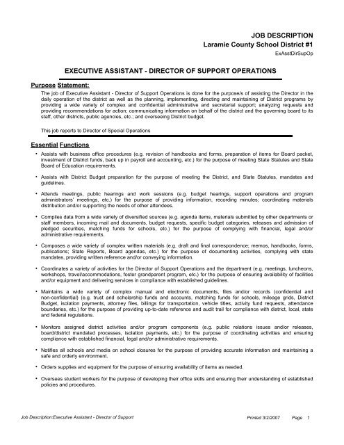 Executive Assistant Dir Support Operations - Laramie County School ...