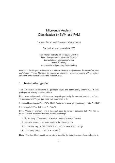 Microarray Analysis Classification By Svm And Pam Computational