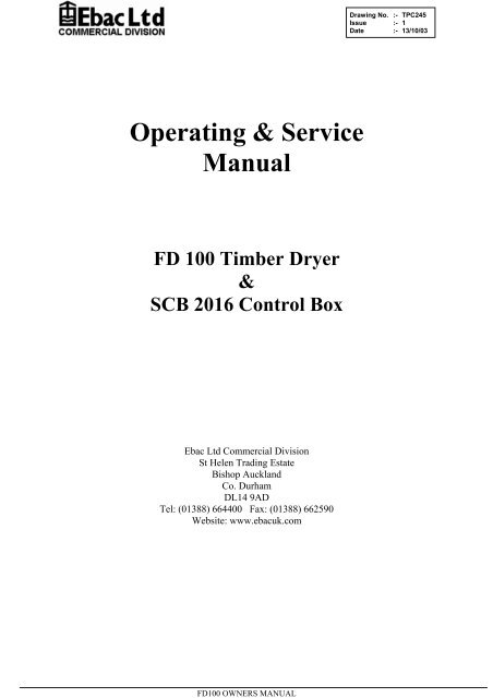 Operating & Service Manual - Ebac Industrial Products Limited