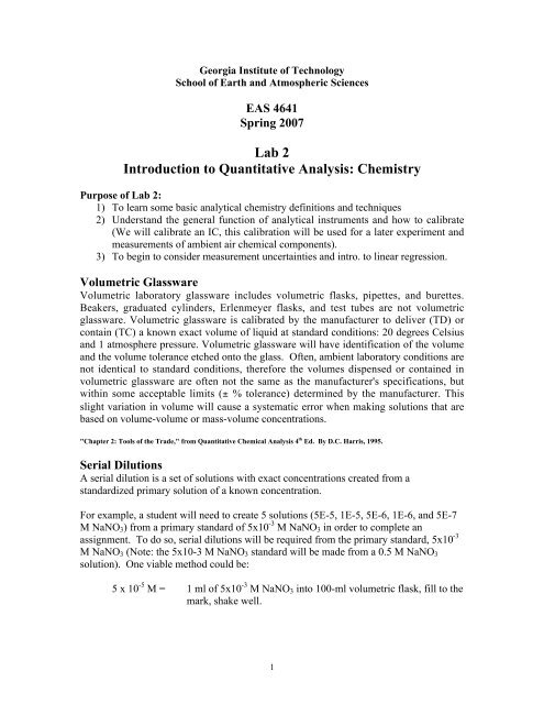 Lab 2 Introduction to Quantitative Analysis: Chemistry - Georgia ...