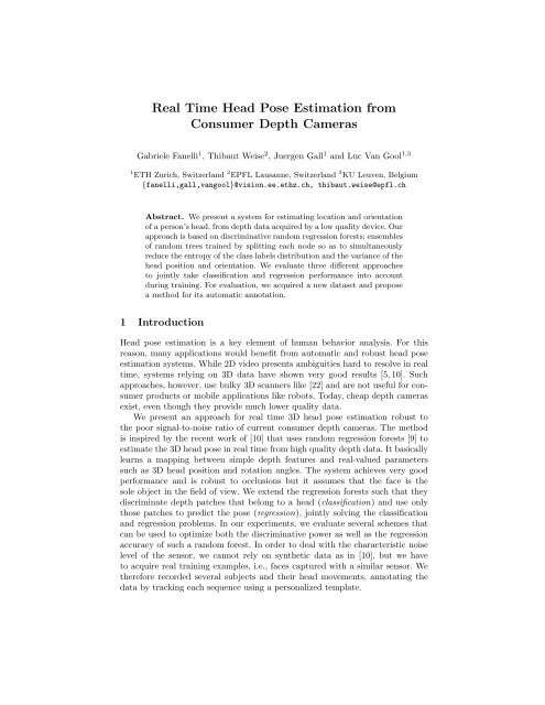 Real Time Head Pose Estimation From Consumer Depth Cameras