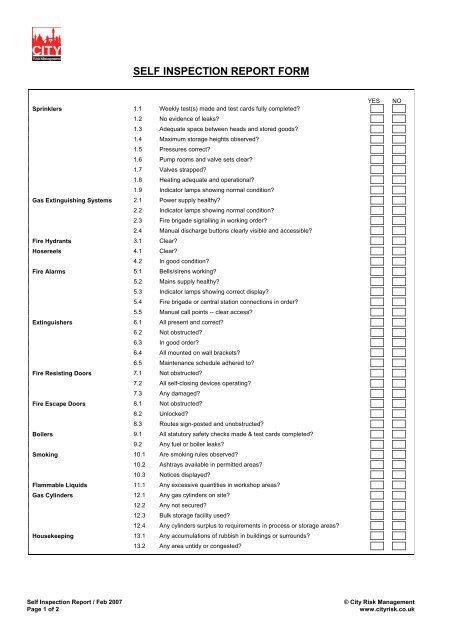 Self Inspection Report - City Risk Management