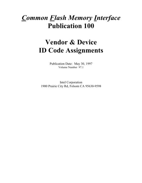 Common Flash Memory Interface Publication 100 Vendor And Device