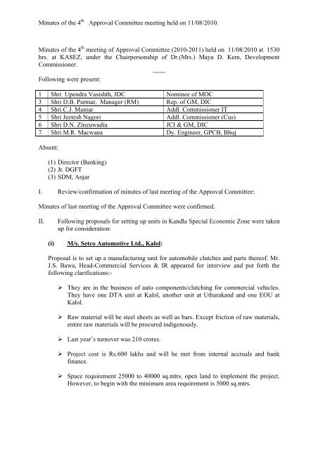 Minutes of the 4 Approval Committee meeting held on ... - Kasez.com