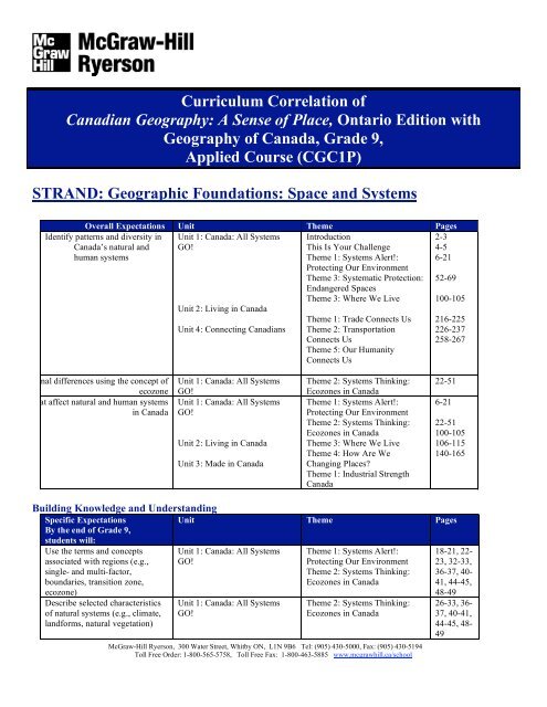 Curriculum Correlation of Canadian Geography - McGraw-Hill ...