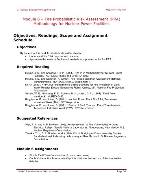 Module 6 â Fire Probabilistic Risk Assessment (PRA) Methodology ...