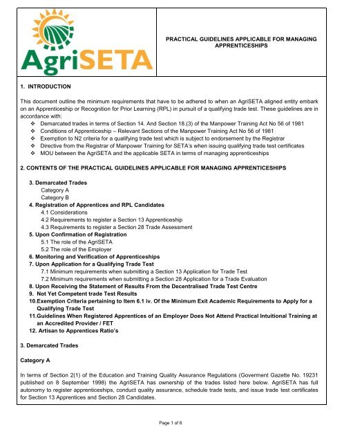 Matters arising from the FoodBev Apprenticeships - AgriSETA