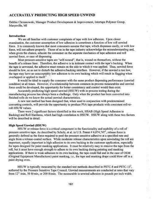 Download Paper (PDF format) - PSTC. Pressure Sensitive Tape ...