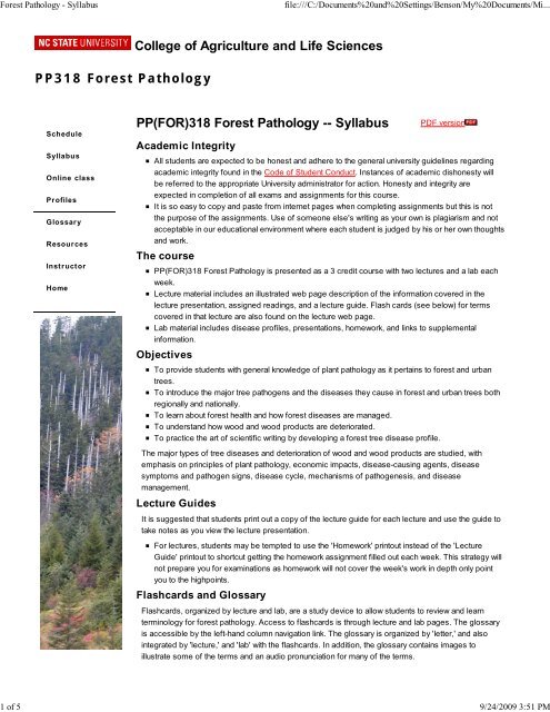 Forest Pathology - Syllabus