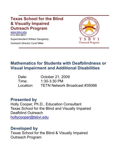Math Activities - Texas School for the Blind and Visually Impaired