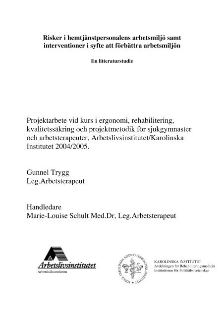 Projektarbete vid kurs i ergonomi, rehabilitering ... - Lunds universitet