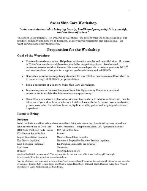 Swiss Skin Care Workshop Preparation for the Workshop