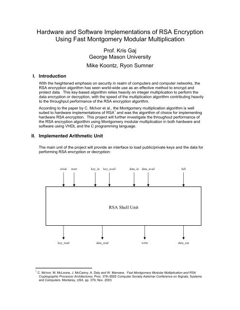 Fast Montgomery Modular Multiplication and - George Mason ...