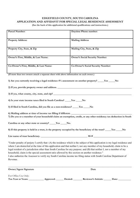 application and affidavit for special legal residence ... - qPublic