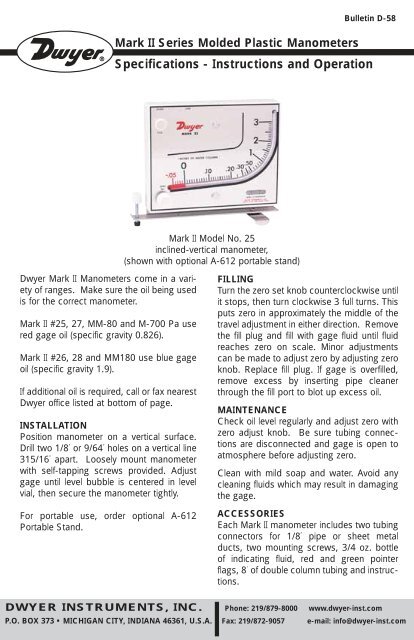Dwyer Series Mark II Model 25 Molded Plastic ... - Solutions Direct