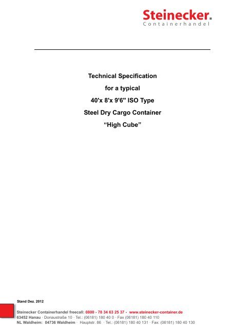 Technical Specification for a typical 40'x 8'x 9'6" ISO Type Steel Dry ...