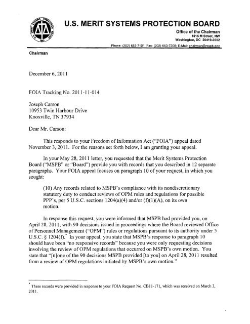 U.S. MERIT SYSTEMS PROTECTION BOARD - MSPB Watch