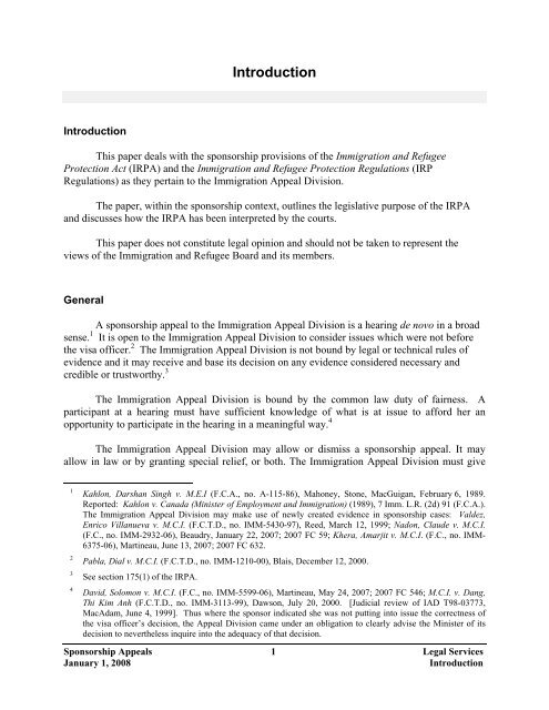 Introduction - Immigration and Refugee Board of Canada