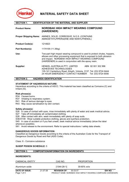 material safety data sheet - Henkel Content Management System