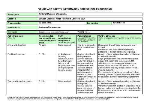 venue and safety information - National Museum of Australia