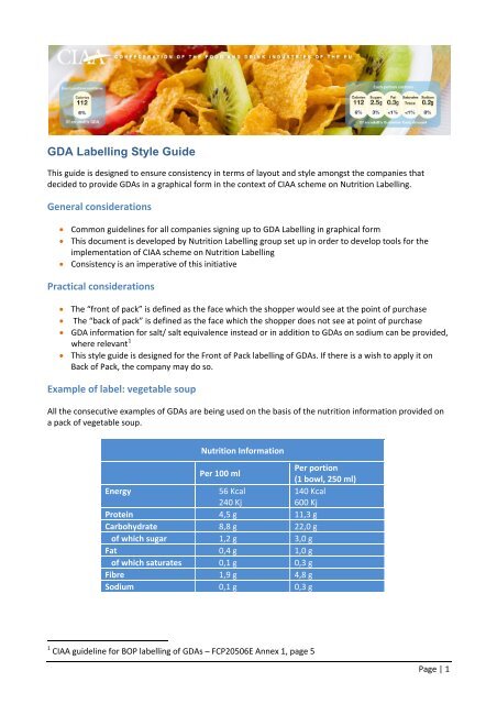 "GDA Labelling Style Guide" [PDF] - Guideline Daily Amounts