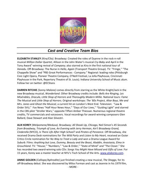 Cast and Creative Team Bios â Xanadu - Starlight Theatre