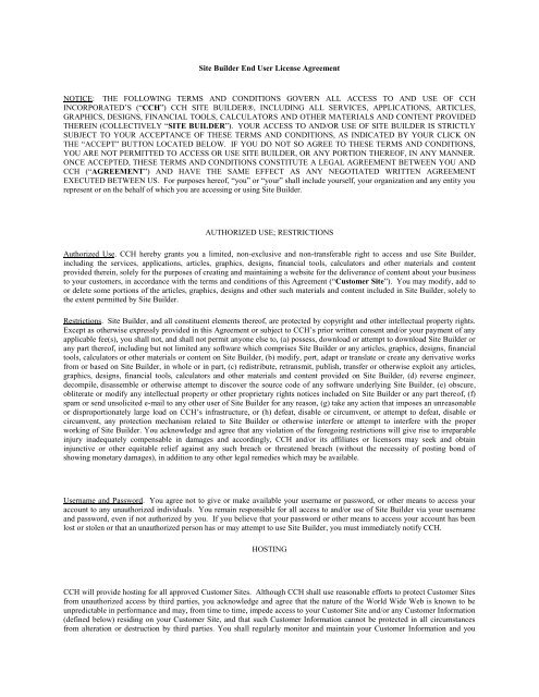 Site Builder End User License Agreement NOTICE: THE ... - Support