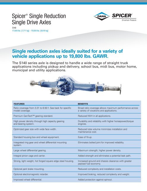 SpicerÂ® Single Reduction Single Drive Axles