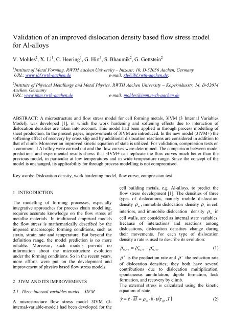 Validation of an improved dislocation density based flow stress ...