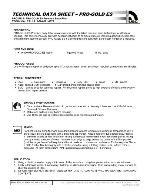 TECHNICAL DATA SHEET â PRO-GOLD ES - US Chemical & Plastics