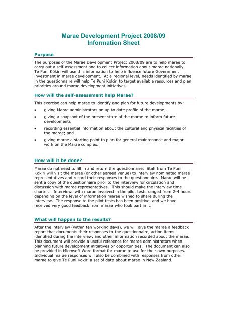 Marae Development Project Draft Information Sheet - Te Puni Kokiri