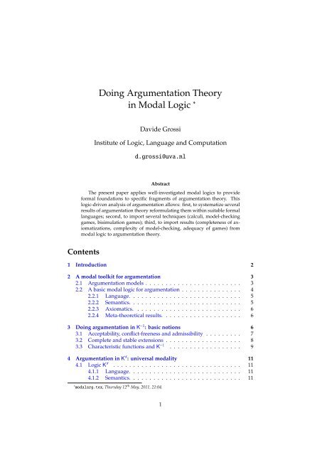 Doing Argumentation Theory In Modal Logic The University Of