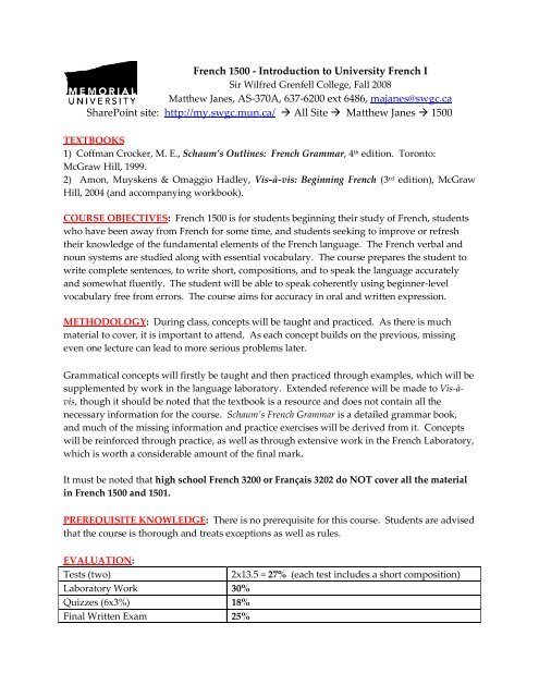 French 1500 - Introduction to University French I Matthew Janes, AS ...