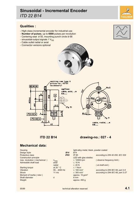 Sinusoidal - Incremental Encoder ITD 22 B14 - Baumer Thalheim