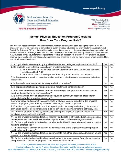 School Physical Education Program Checklist How ... - AAHPERD