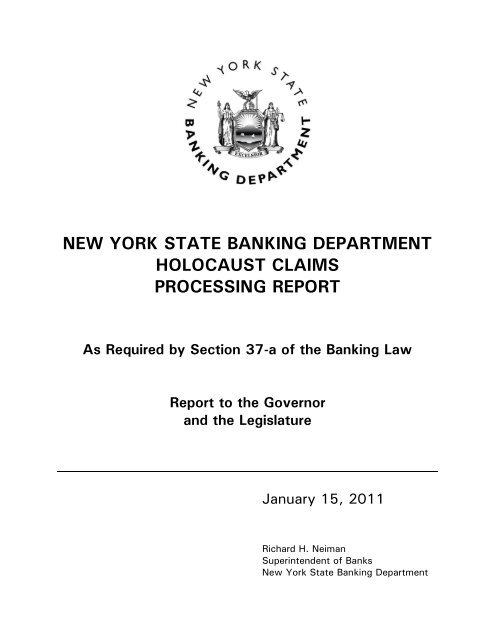 new york state banking department holocaust claims processing report
