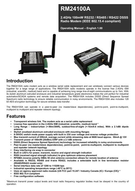 Radio Modem RM24100A - RF Design