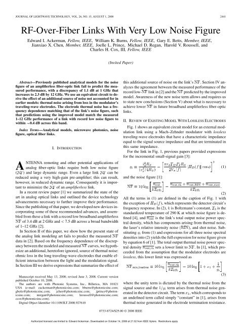 RF-Over-Fiber Links With Very Low Noise Figure - Photonic Systems ...