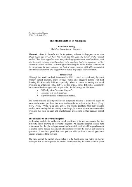 Model Method - NIE Mathematics & Mathematics Education