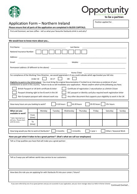 Application Form â Northern Ireland - Starbucks