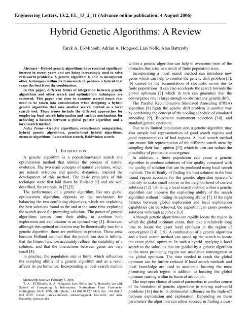 Hybrid Genetic Algorithms: A Review - Engineering Letters