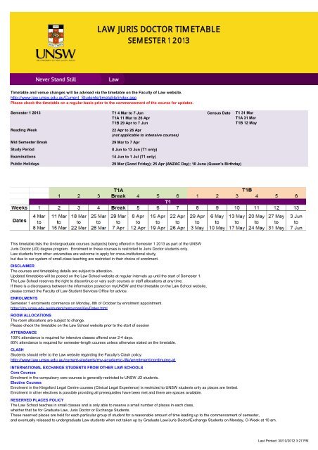 LAW JURIS DOCTOR TIMETABLE - UNSW Law