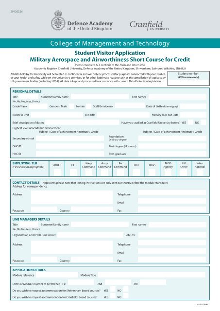 online application form - Defence Academy of the United Kingdom
