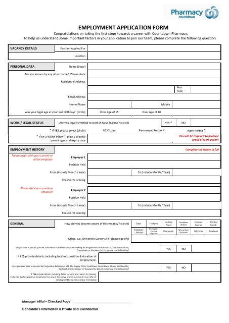 Employment Application Form - Countdown