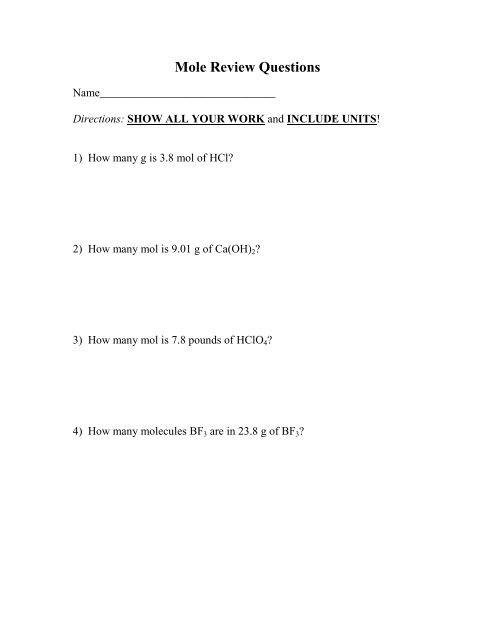 Mole Review Problems