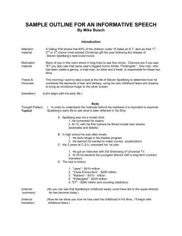 Sample outline for a manuscript speech OPENING MAIN BODY