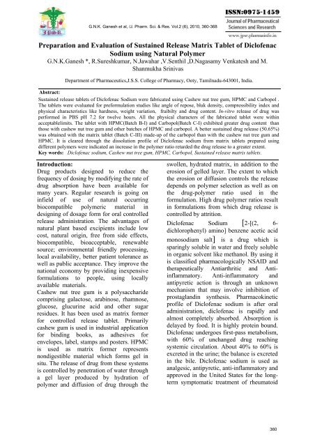 Preparation And Evaluation Of Sustained Release Matrix Tablet Of