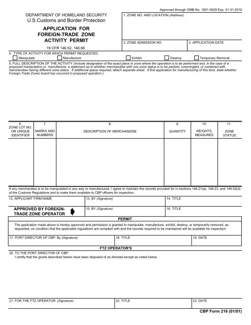 Application for Foreign-Trade Zone Activity Permit - Forms